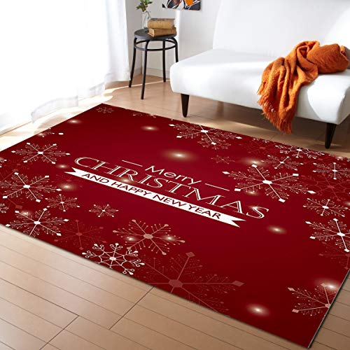 Area Rug Absorbent Non-Slip Rectangle Rug Merry Christmas Romantic Snowflake Red Rugs for Living Room Bedroom Kitchen Entryway, Soft Floor Mat Indoor Carpet Accent Rugs 2x3 Feet