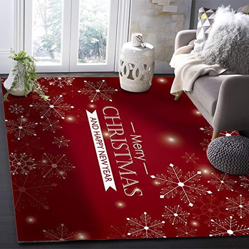 Area Rug Absorbent Non-Slip Rectangle Rug Merry Christmas Romantic Snowflake Red Rugs for Living Room Bedroom Kitchen Entryway, Soft Floor Mat Indoor Carpet Accent Rugs 2x3 Feet
