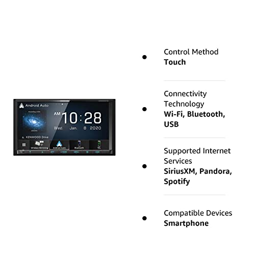 KENWOOD DMX9707S 6.95-Inch Capacitive Touch Screen, Car Stereo, Wired and Wireless CarPlay and Android Auto, Bluetooth, AM/FM Radio, MP3 Player, USB Port, Double DIN, 13-Band EQ, SiriusXM