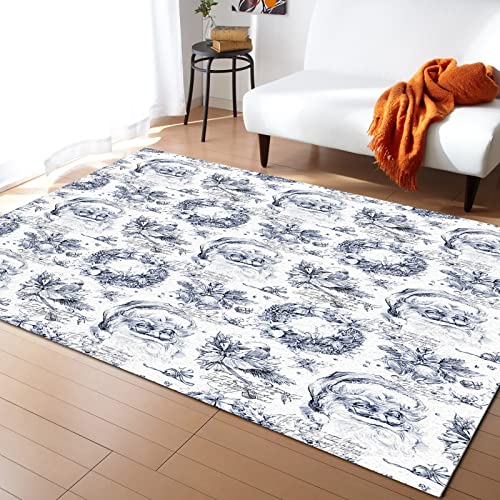 Rectangular Rug Living Room Area Rug - Geometric Art Christmas Poinsettia Wreath White Texture Carpet Non-Slip Backing Area Rug Indoor Rug Bedroom Playroom Carpet Floor Mat, 2'x3'