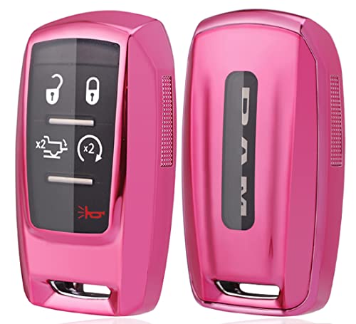 for Dodge TPU Protector Key Fob Cover Case fit for 2022 2021 2020 2019 Dodge Ram 1500 5B Rubber Keyless Entry Key Fob OHT-4882056 (Pink)