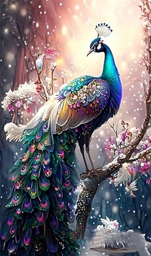 Halloween 5D Diamond Painting Kits for Adults Beginners,Animal Peacock Round Full Drill Diamond Art Kit,DIY Paint by Diamond Dots Gem Art Kits,for Christmas Home Wall Decor 24x48inch/60x120cm WS-504