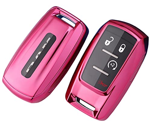 for Dodge TPU Protector Key Fob Cover Case fit for 2022 2021 2020 2019 Dodge Ram 1500 5B Rubber Keyless Entry Key Fob OHT-4882056 (Pink)