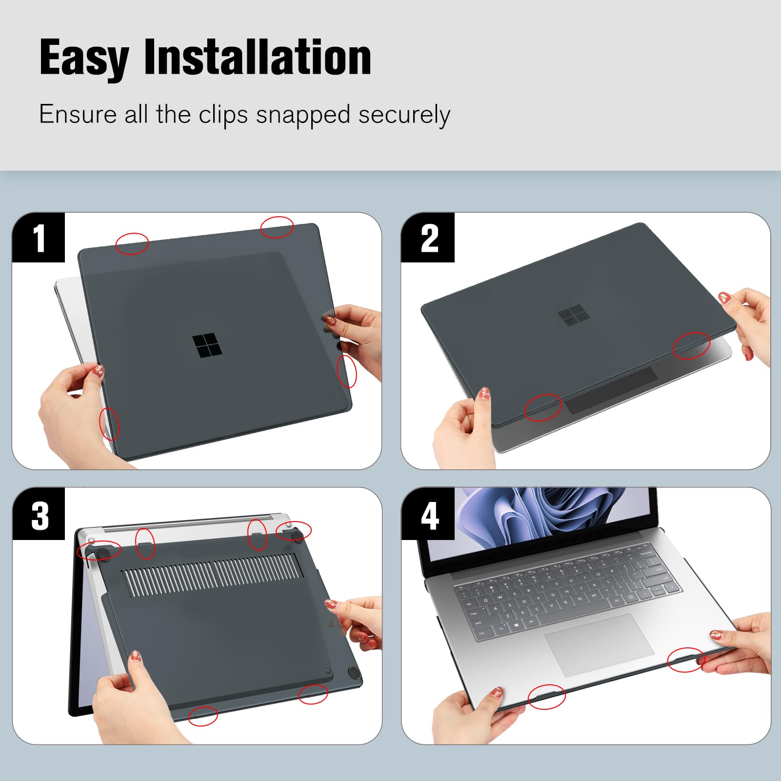 Fintie Case for 15 Inch Microsoft Surface Laptop 5 4 3 with Metal Keyboard (Model: 1872/1873/1953/1979) - Protective Slim Snap On Hard Shell Cover, Crystal Black