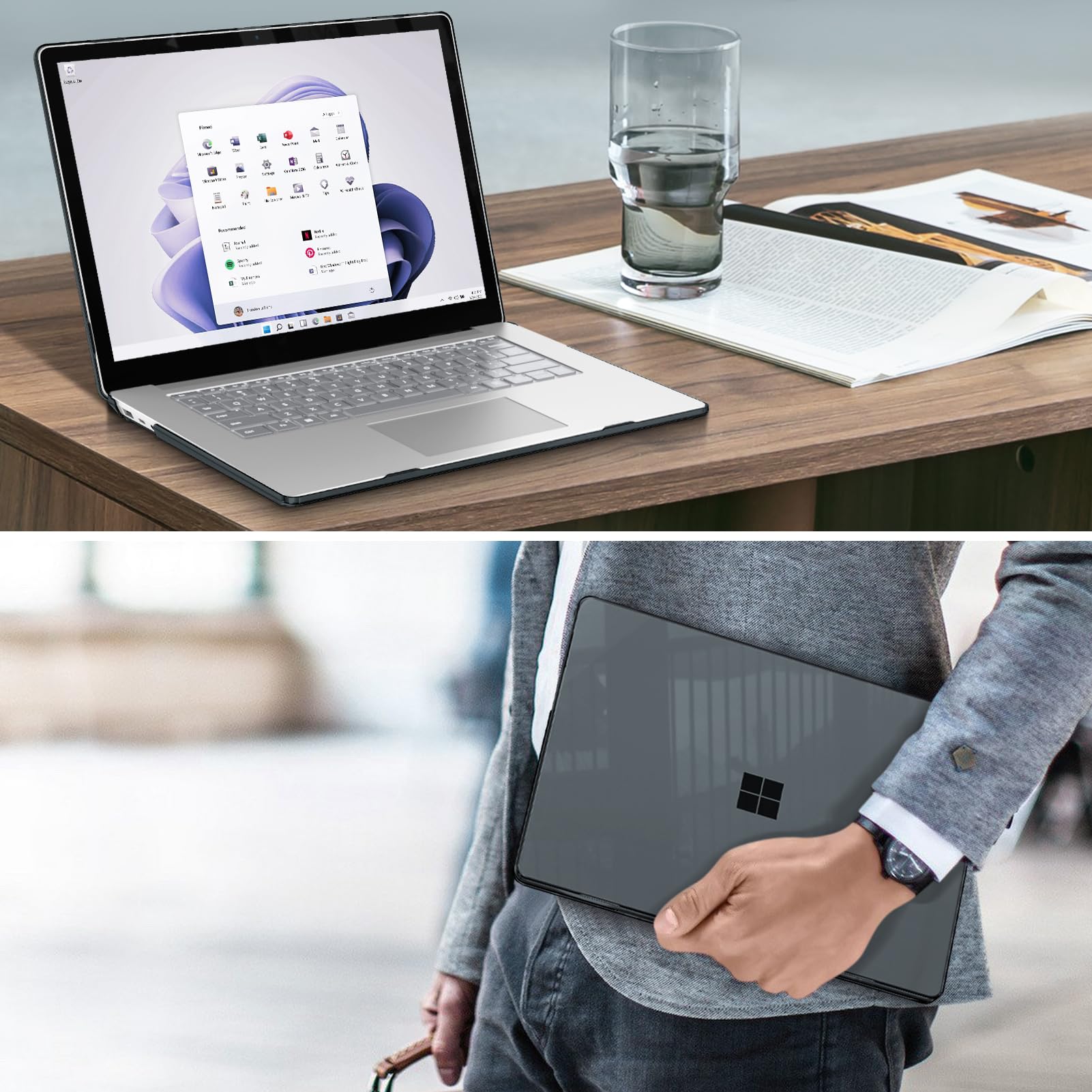 Fintie Case for 15 Inch Microsoft Surface Laptop 5 4 3 with Metal Keyboard (Model: 1872/1873/1953/1979) - Protective Slim Snap On Hard Shell Cover, Crystal Black