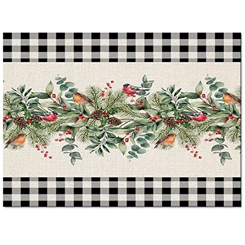 Rectangular Rug Living Room Area Rug - Christmas Winter Poinsettia and Berries Carpet Non-Slip Backing Area Rug Indoor Rug Bedroom Playroom Carpet Floor Mat, 2'x3'