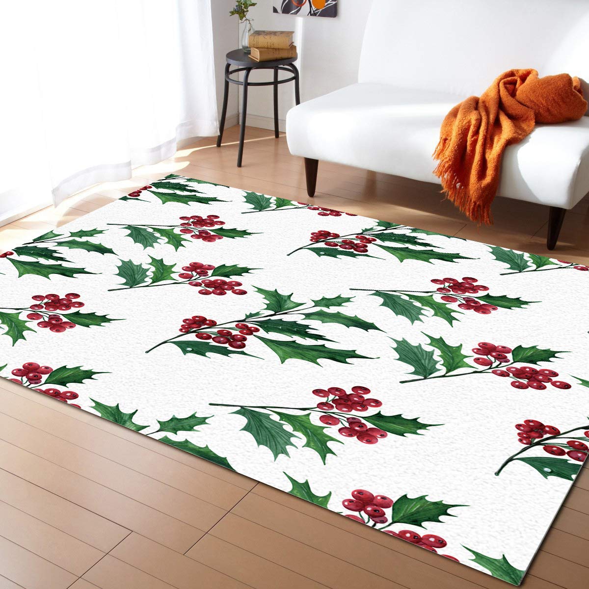 Area Rug Absorbent Non-Slip Rectangle Rug Christmas Holly and Berries Rugs for Living Room Bedroom Kitchen Entryway, Soft Floor Mat Indoor Carpet Accent Rugs 2x3 Feet