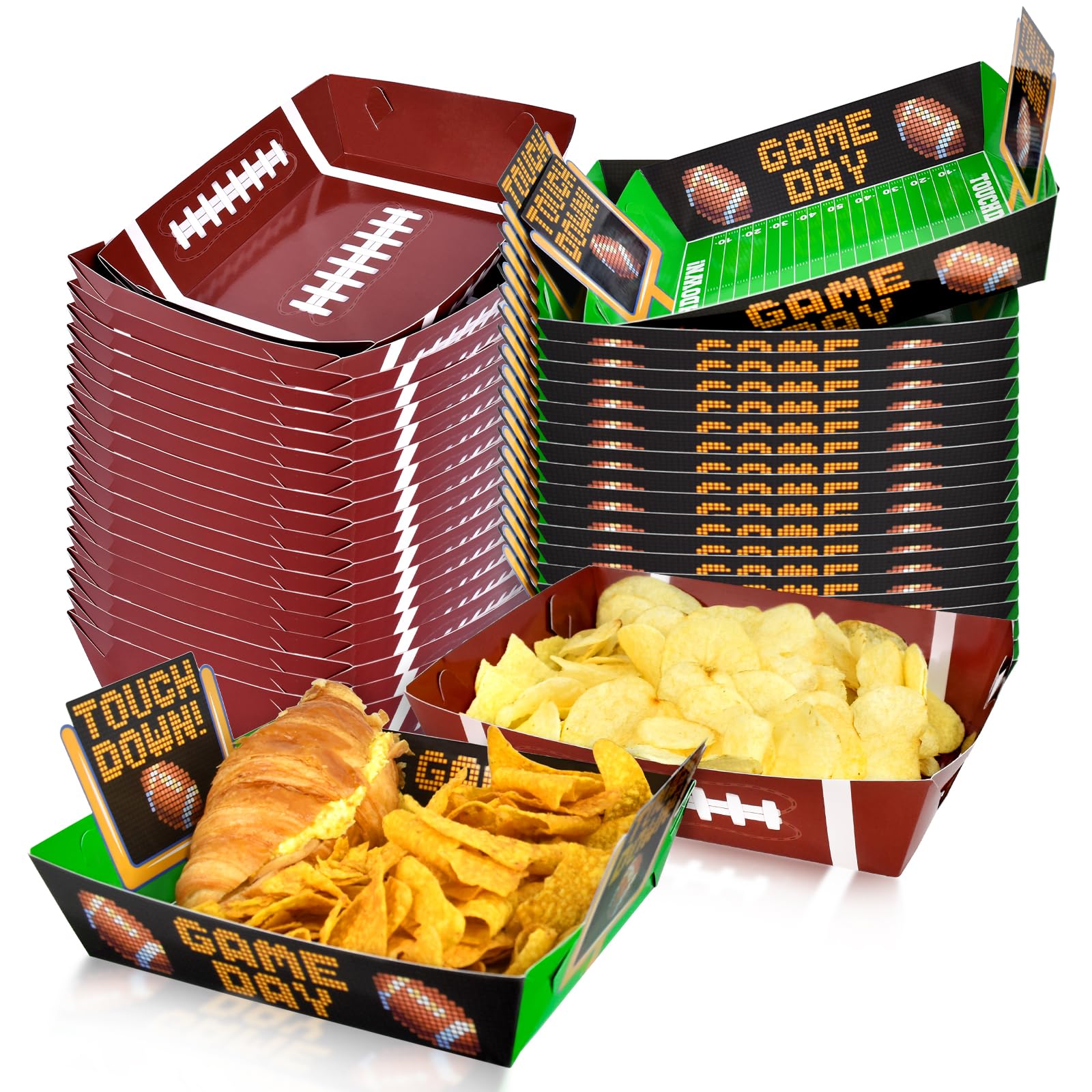 Gatherfun Football Party Supplies Kit for 36: Large Football Food Plates, Disposable Bowls,Nacho Trays - Ideal Football Party Decorations and Favors for Birthday and Tailgate Partie