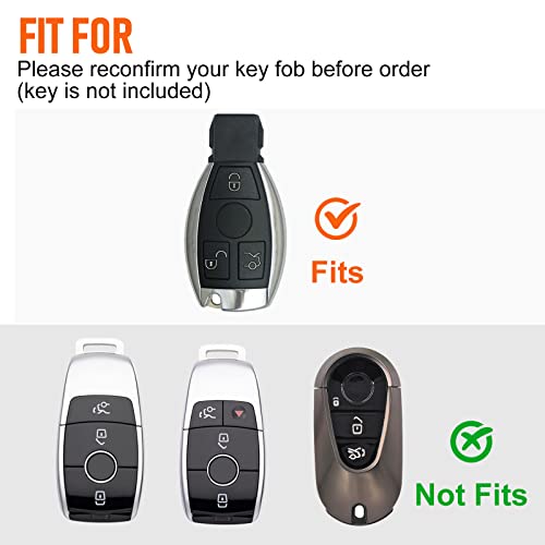 Slohif for Benz Key Fob Cover Keychain Accessories for Mercedes A C E S Class GLK CLA GLA GLC GLE CLS SLK AMG E260l C200l 3 Buttons, Leather Case+D-Ring+Hook(Brown)