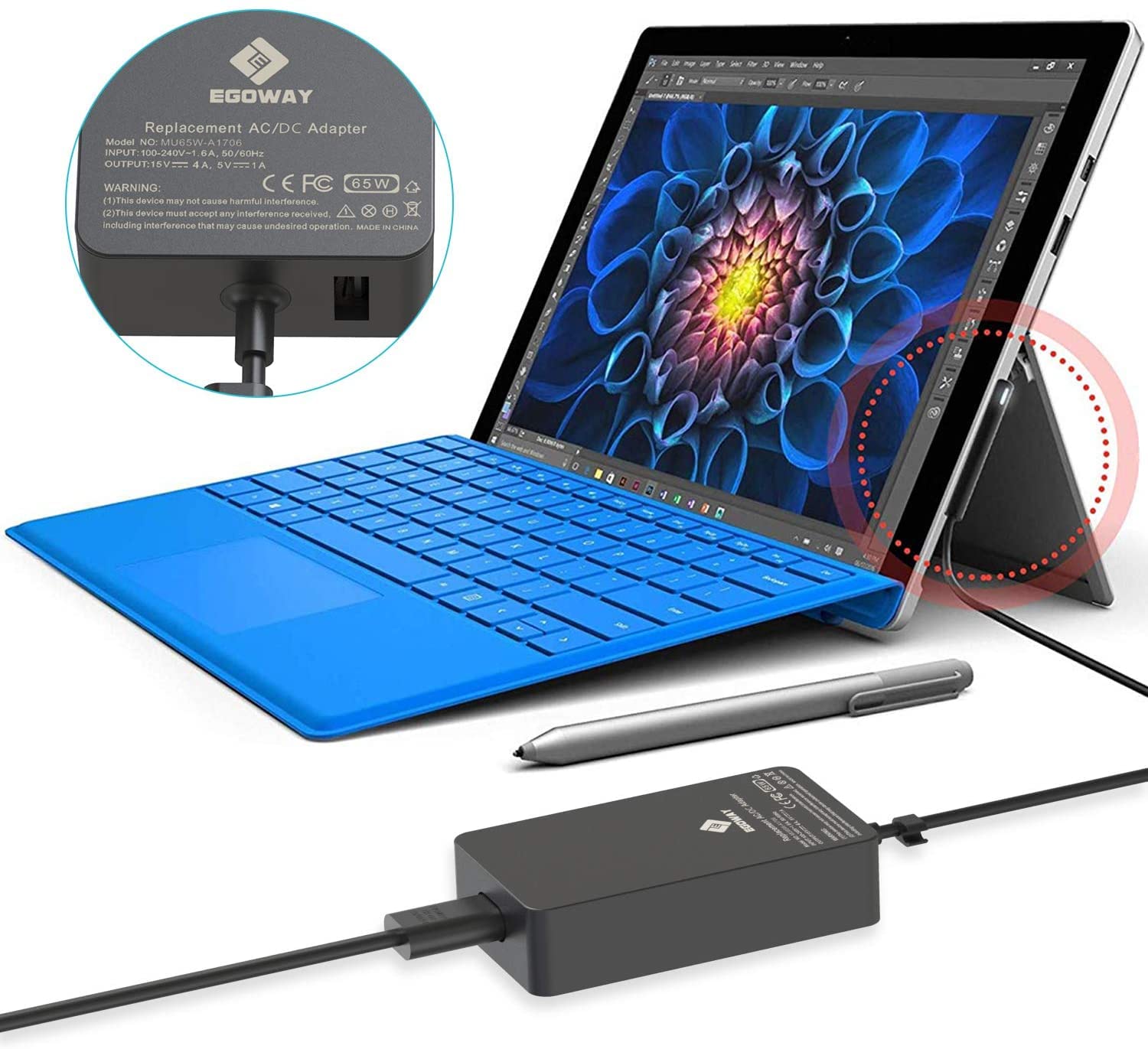 Microsoft Surface Charger 65W 15V 4A AC Power Supply Compatible with Surface Pro X 8 7 6 5 4 3/ Surface Laptop 4 3 2 1 / Surface Book 2/3 13.5β Surface Pro Charger with Wall Plug and 6ft Power Cord