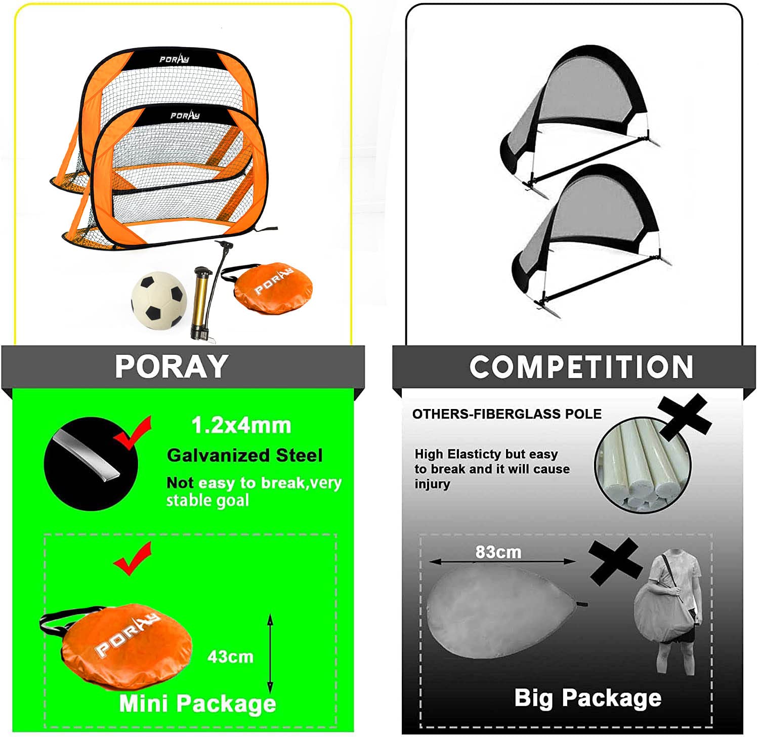 porayhut 4FT Pop Up Kids Soccer Goal and Ball Sets Portable Soccer Net for Training Easy Assembly with Compact Carrying Bag Gift Idea for Toddlers with Pump and 8 Stakes