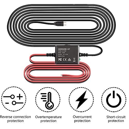 SinLoon Dash Cam Hardwire Kit, Micro USB12V-24V to 5V Car Dash Camera Charger Power Cord, with 3 Fuse Tap Cable and Installation Tool for Dashcam GPS Power Supply Radar Detectors and More(Micro)