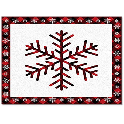 Area Rug Absorbent Non-Slip Rectangle Rug Christmas Red Lattice Snowflake White Rugs for Living Room Bedroom Kitchen Entryway, Soft Floor Mat Indoor Carpet Accent Rugs 2x3 Feet