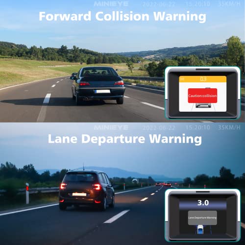 MINIEYE AI Collision Avoidance Device - 1944P Smart Dash Cam with ADAS, 140° Wide Angle Front Dash Camera with Sony Starvis Sensor, Collision, Lane Departure Warning, Night Vision, APP OTA Update