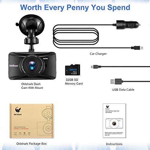 Dash Cam 1080P Full HD 3 Inch Dashboard Camera Car Recorder with 32GB Card 170°Wide Angle Dashcam Driving Loop Recording G-Sensor