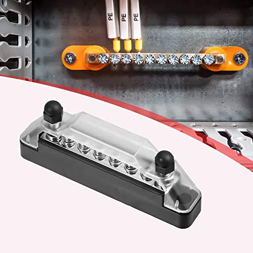 X AUTOHAUX 6 Terminal Bus Bar Power Distribution Block with 2 Screws for Car Boat Marine Caravan RV Black