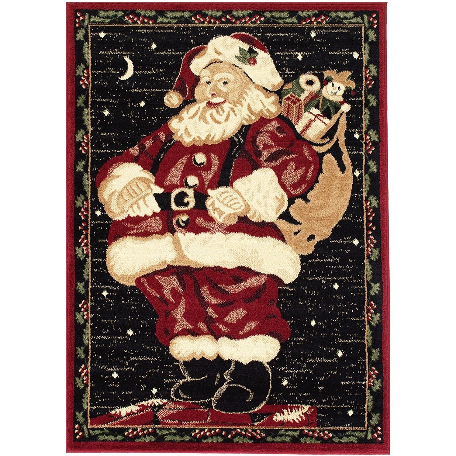 Champion Rugs. Santa Clause Winter Holiday Christmas Xmas Area Rug (3β X 5β)