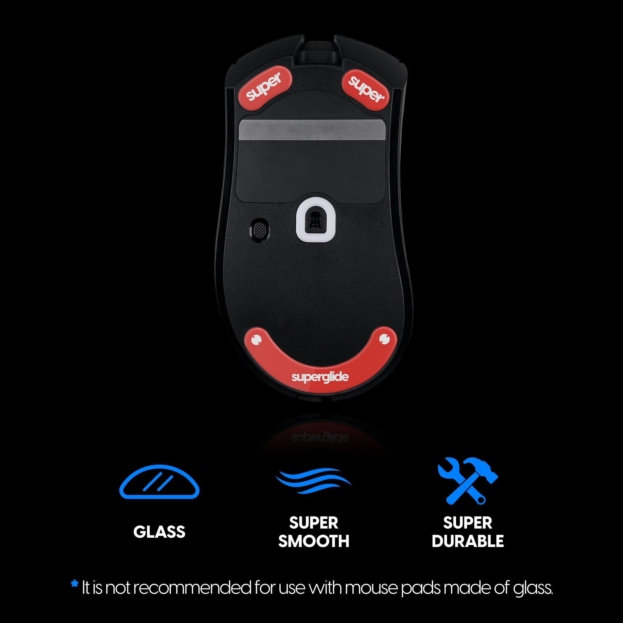 Superglide2 - New Controllable Speed Textured Surface Smoothest Mouse Feet/Glides Made with Ultra Strong Glass Smooth and Durable Sole for Razer DeathAdder V3 Pro [Red]