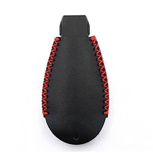 MJKEYAuto Black Leather 5 Buttons Smart Remote Key Fob Cover Chain Case for Chrysler 300 Dodge Challenger Charger Durango Magnum Jeep Grand Cherokee M3N5WY783X IYZ-C01C