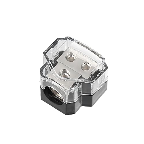 X AUTOHAUX 2pcs 0/2/4 Gauge in 4/8 Gauge Out 2 Way Stereo AMP Power Ground Distribution Block for Car Audio Splitter Silver Tone