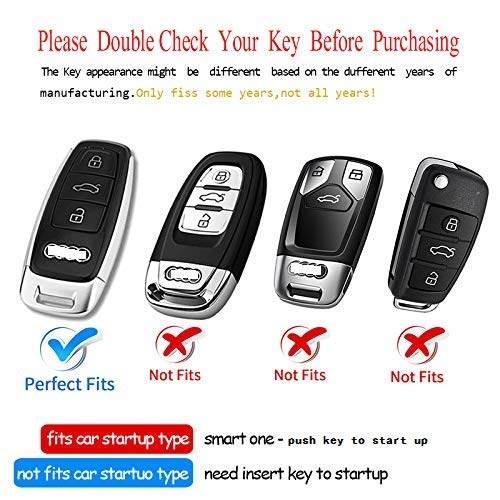 Royalfox 3 Buttons genuine leather smart keyless entry Remote Key Fob case Cover with Keychain for 2019 2020 2021 Audi A6 A6L A7 A8 (black)