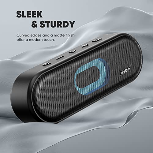 Bluetooth Speakers,MusiBaby M33 Speaker,IPX7 Waterproof Bluetooth Speaker,Speakers Bluetooth Wireless,Portable Speaker with Stereo Sound,Extra Bass,24HRs Playtime for Indoor/Outdoor-Blk