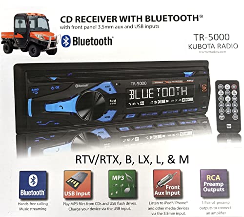 Kubota Tractor Radio CD Player AM FM Stereo Receiver MP3 USB Aux Bluetooth Remote RTV-1100 RTX-1100C Harness Plug B2650 RTV RTX
