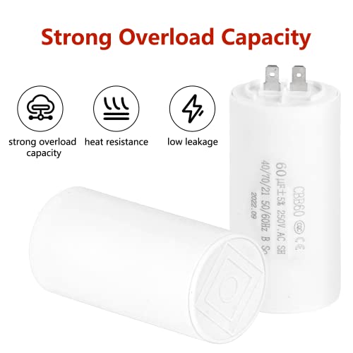 Watris Veiyi AC 250v 60μF CBB60 Run Capacitor, 50/60HZ Run Capacitor, Cylinder Shaped Motor Start Capacitor for Motor Cool/Heat Pump Washing Machine, AC Capacitor
