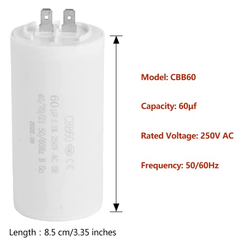 Watris Veiyi AC 250v 60μF CBB60 Run Capacitor, 50/60HZ Run Capacitor, Cylinder Shaped Motor Start Capacitor for Motor Cool/Heat Pump Washing Machine, AC Capacitor