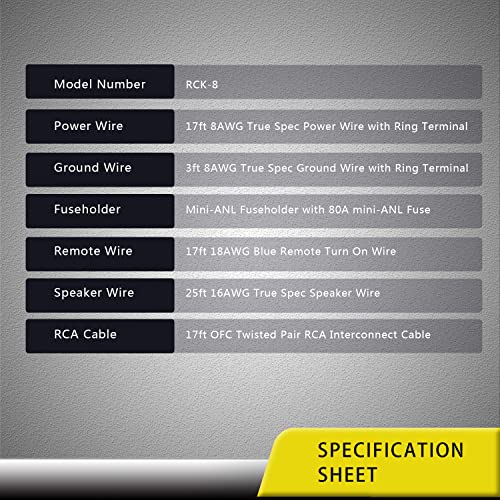 RECOIL True 8 Gauge Complete CCA Amplifier Wiring Kits with OFC RCA Cable