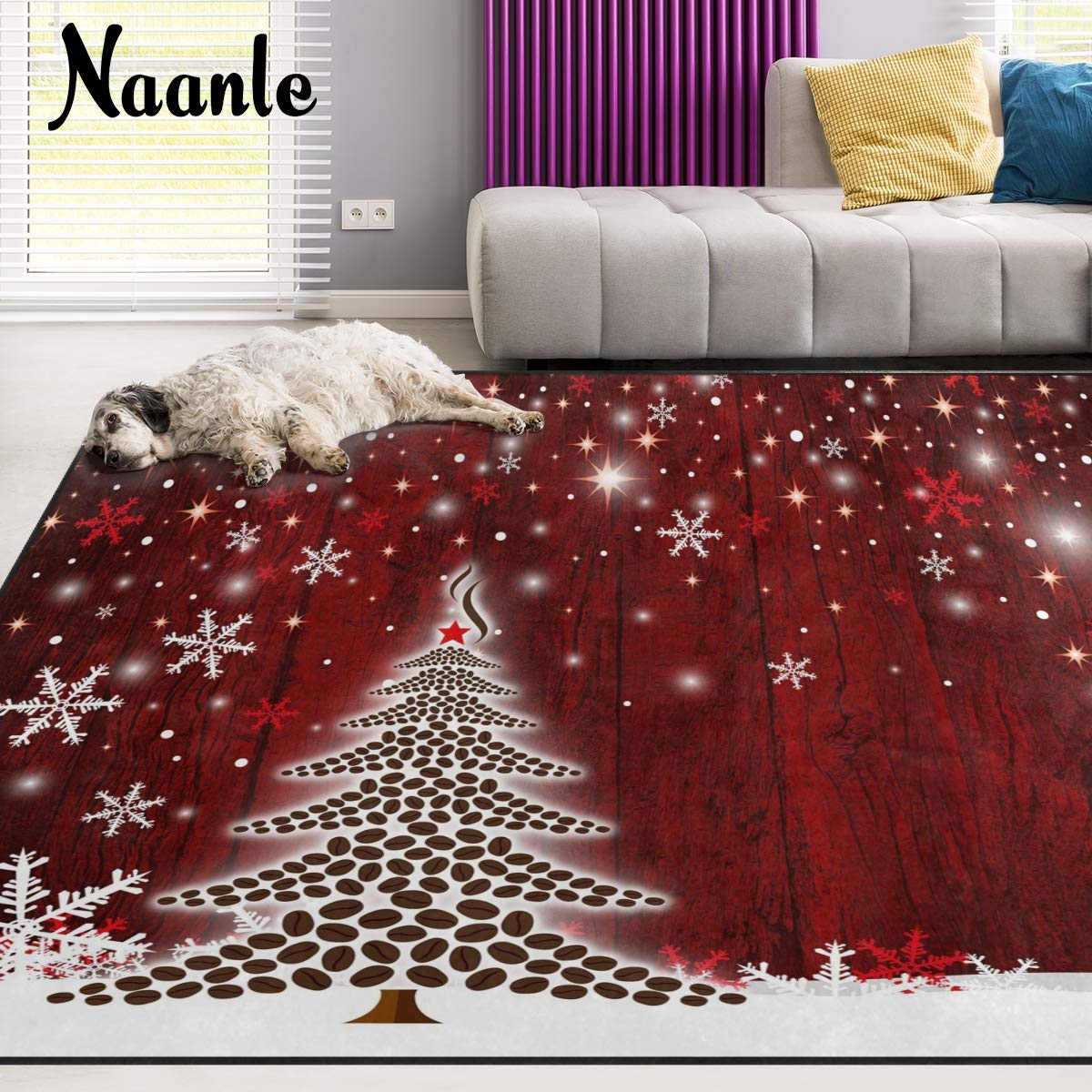 Naanle Winter Holiday Area Rug 3'x5', Christmas Tree Snowflake Polyester Area Rug Mat for Living Dining Dorm Room Bedroom Home Decorative