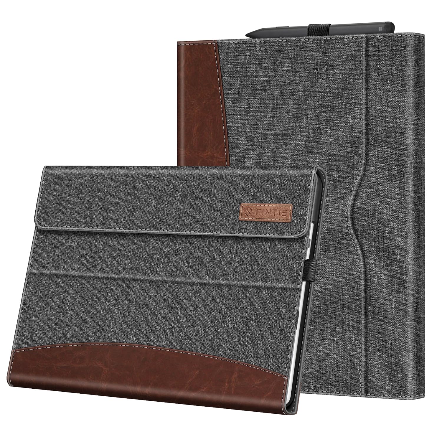 Fintie Case for 13 Inch Microsoft Surface Pro 11/10/9 - Multiple Angle Viewing Portfolio Business Cover with Pocket & Stylus Holder, Compatible with Type Cover Keyboard, Gray/Brown