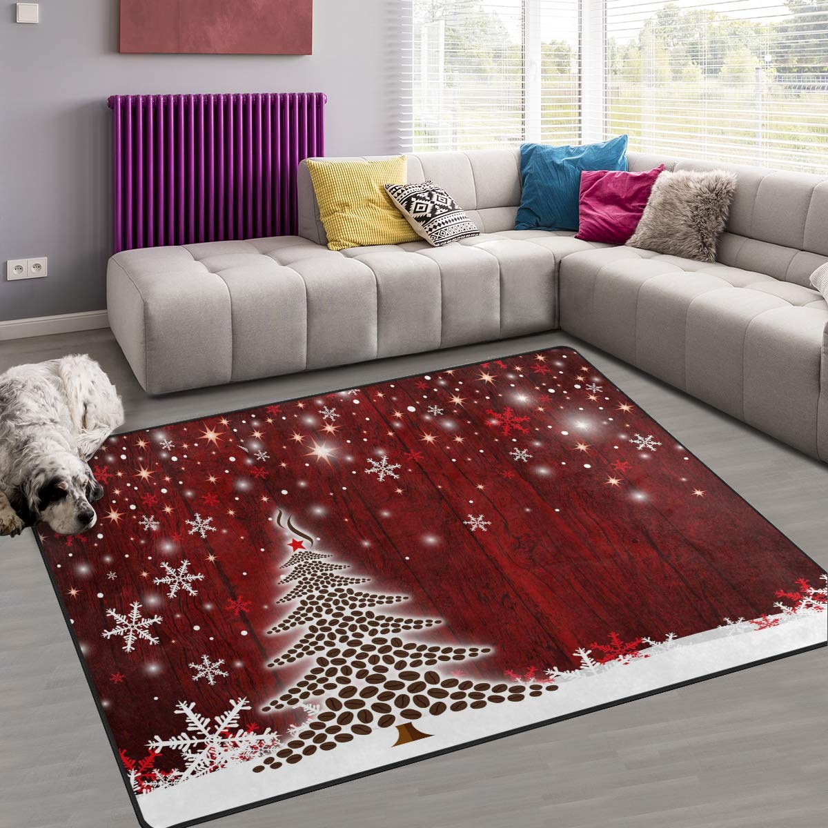 Naanle Winter Holiday Area Rug 3'x5', Christmas Tree Snowflake Polyester Area Rug Mat for Living Dining Dorm Room Bedroom Home Decorative
