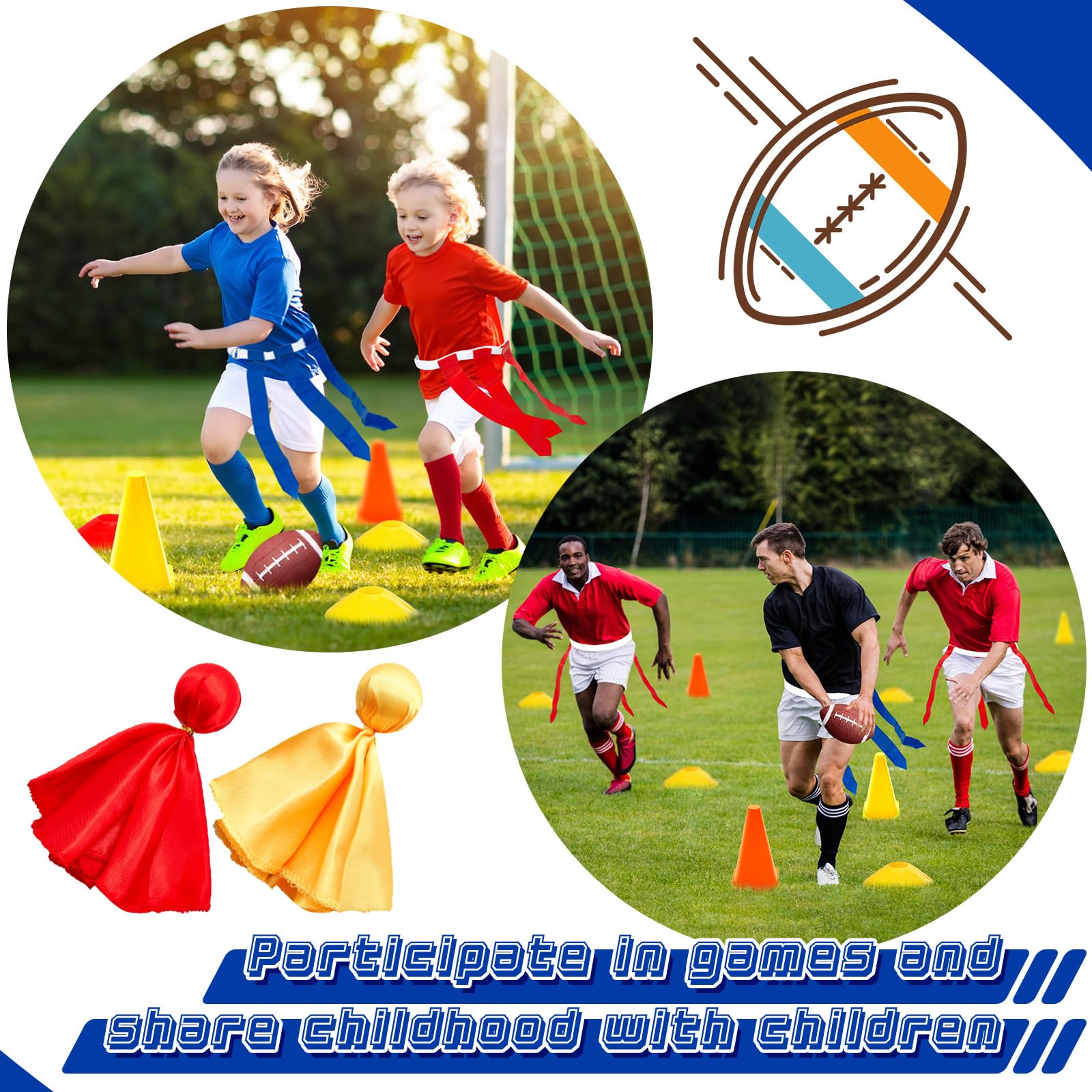Liliful 20 Player Football Penalty Flags Set, Includes 1 Rugby 20 Adjustable Flag Belts 2 Whistles and Carrying Bag for Adult(Red and Blue)