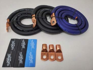 Sky High Oversized 1/0 Gauge OFC AWG Big 3 Upgrade Blue/Black Electrical Wiring
