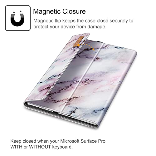 Fintie Case for 12.3 Inch Microsoft Surface Pro 7 Plus, Surface Pro 7/6/5/4/3 - Portfolio Business Cover with Pocket, Compatible with Type Cover Keyboard, Marble Pink