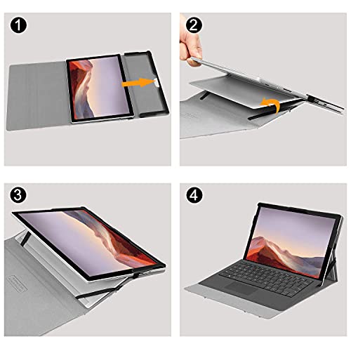 Fintie Case for 12.3 Inch Microsoft Surface Pro 7 Plus, Surface Pro 7/6/5/4/3 - Portfolio Business Cover with Pocket, Compatible with Type Cover Keyboard, Marble Pink