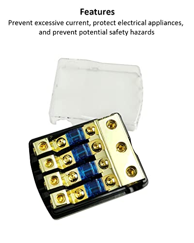 Mini ANL Fuse Holder, Auto Fuse Distribution Block 12V 0/2/4 Gauge in to 4/8 Gauge Out for Car Audio Amplifier Copper Wiring Module, 60Amp 4-Way
