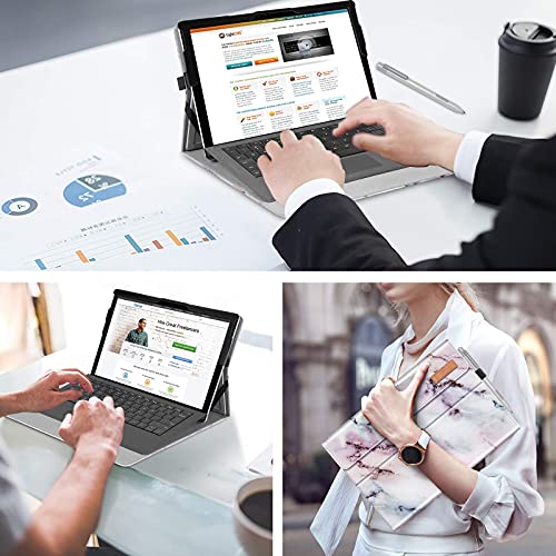 Fintie Case for 12.3 Inch Microsoft Surface Pro 7 Plus, Surface Pro 7/6/5/4/3 - Portfolio Business Cover with Pocket, Compatible with Type Cover Keyboard, Marble Pink