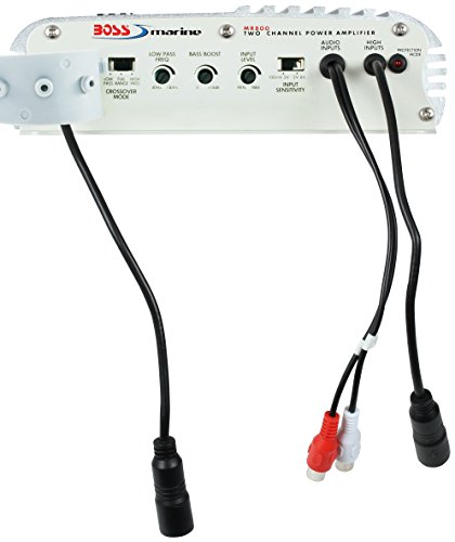 BOSS Audio Systems MR800 Marine Grade 800 Watt, 2 Channel, 2 4 Ohm Stable Class AB, Full Range, Bridgeable, Mosfet Power Supply Amplifier with Remote Subwoofer Control