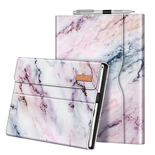Fintie Case for 12.3 Inch Microsoft Surface Pro 7 Plus, Surface Pro 7/6/5/4/3 - Portfolio Business Cover with Pocket, Compatible with Type Cover Keyboard, Marble Pink
