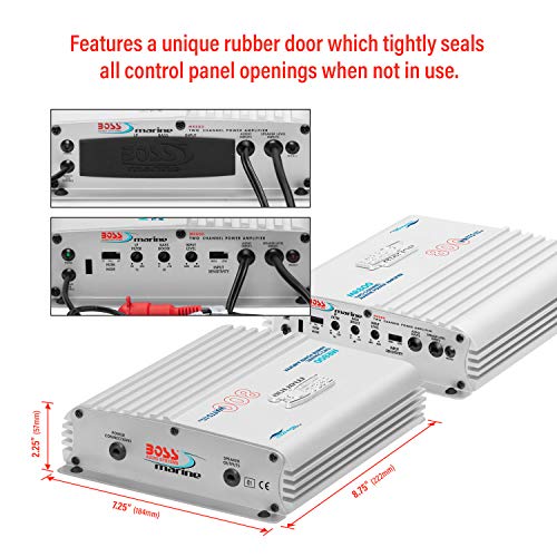 BOSS Audio Systems MR800 Marine Grade 800 Watt, 2 Channel, 2 4 Ohm Stable Class AB, Full Range, Bridgeable, Mosfet Power Supply Amplifier with Remote Subwoofer Control
