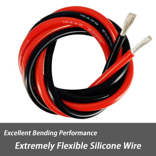 Shonsin 10 Gauge Silicone Wire Spool 50FT Red, Extremely Flexible 10 AWG Automotive Wire, 1050 * 0.08mm Tinned Stranded Copper (5.3mm2) High Temp 392℉/200℃ Rating 46 Amp 600V