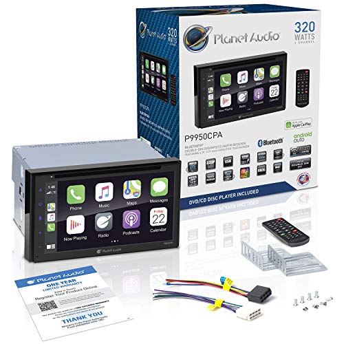 Planet Audio P9950CPA Apple Carplay Android Auto Car Multimedia Player - Double-Din, 6.75 Inch LCD Touchscreen, Bluetooth, MP3-DVD-CD-USB-Aux in, Am/FM Car Radio, Multi Color Illumination