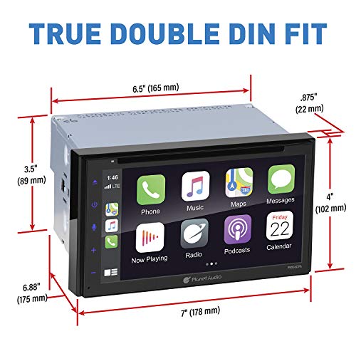 Planet Audio P9950CPA Apple Carplay Android Auto Car Multimedia Player - Double-Din, 6.75 Inch LCD Touchscreen, Bluetooth, MP3-DVD-CD-USB-Aux in, Am/FM Car Radio, Multi Color Illumination