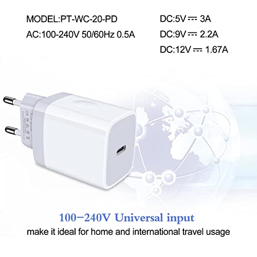 European Charger 2Pack EU Fast 20W USB C Charger Block Travel Plug PD Power Adapter for iPhone 14/14 Pro/14 Pro Max/13 Pro Max/13 Pro/13 Mini/13/12/11 Pro Max/XS Max/XR/X/8/SE 2022, Samsung, Android