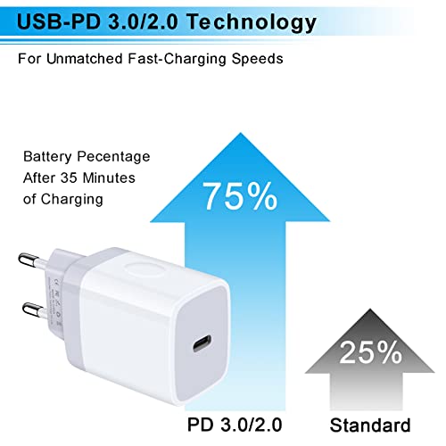 European Charger 2Pack EU Fast 20W USB C Charger Block Travel Plug PD Power Adapter for iPhone 14/14 Pro/14 Pro Max/13 Pro Max/13 Pro/13 Mini/13/12/11 Pro Max/XS Max/XR/X/8/SE 2022, Samsung, Android