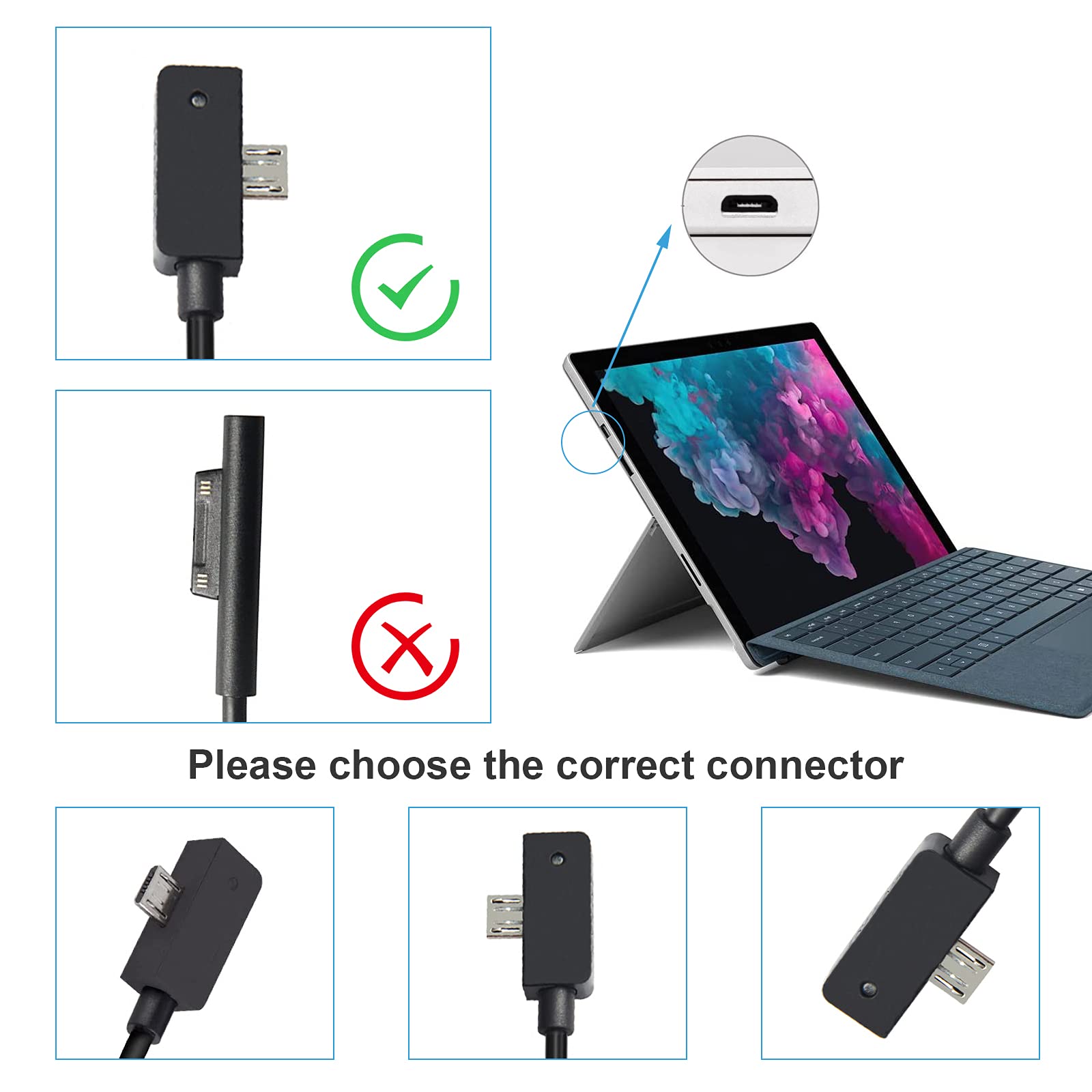 Surface 3 Charger 13W 5.2V 2.5A AC Power Adapter Charger Cord Replacement for Microsoft Surface 3, Model 1623 1624 1645 Tablet with USB Charging Port 4.9Ft Cable-1.5m(Not Compatible Surface Pro 3)