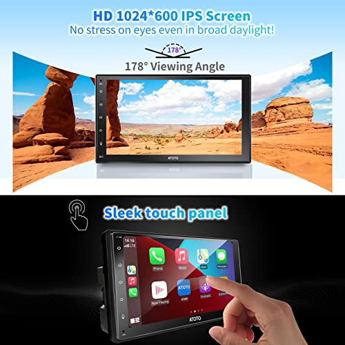 ATOTO F7WE 7inch Touchscreen Double DIN Car Stereo, Wireless CarPlay & Wireless Android Auto, in-Dash Video Receivers, Bluetooth, Mirror Link, HD LRV, Quick Charge, Voice Control, F7G2B7WE