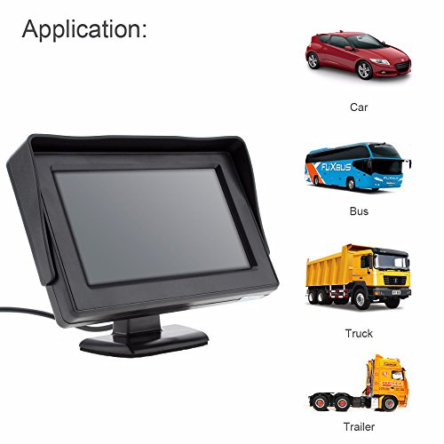 B-Qtech 4.3 inch Color TFT LCD Display Backup Camera Monitor only Rear View Reverse Camera Display for Car SUV Van Truck(Power Supply: DC 12V)